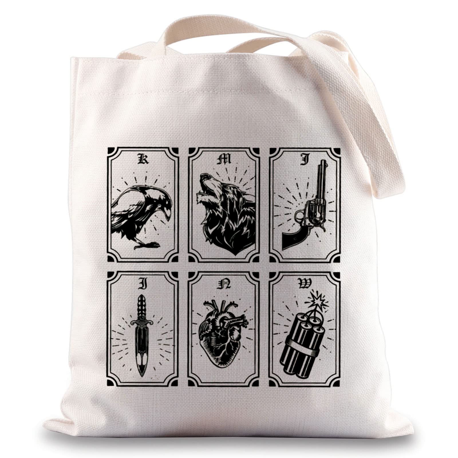 BWWKTOP Bookworm Crow Tote Bag Book Lovers Gift Crows Shoulder Bag Reusable Bag For Bookish Book Nerds (SixCrow TG)