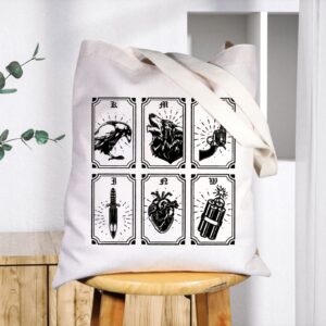 BWWKTOP Bookworm Crow Tote Bag Book Lovers Gift Crows Shoulder Bag Reusable Bag For Bookish Book Nerds (SixCrow TG)