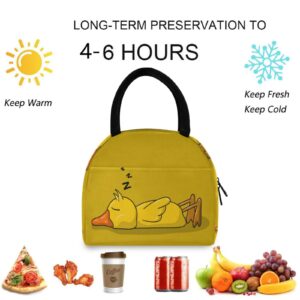 ZzWwR Funny Cartoon Duck Reusable Lunch Tote Bag with Front Pocket Insulated Thermal Cooler Container Bag for Back to School Work Travel Fishing Picnic Beach