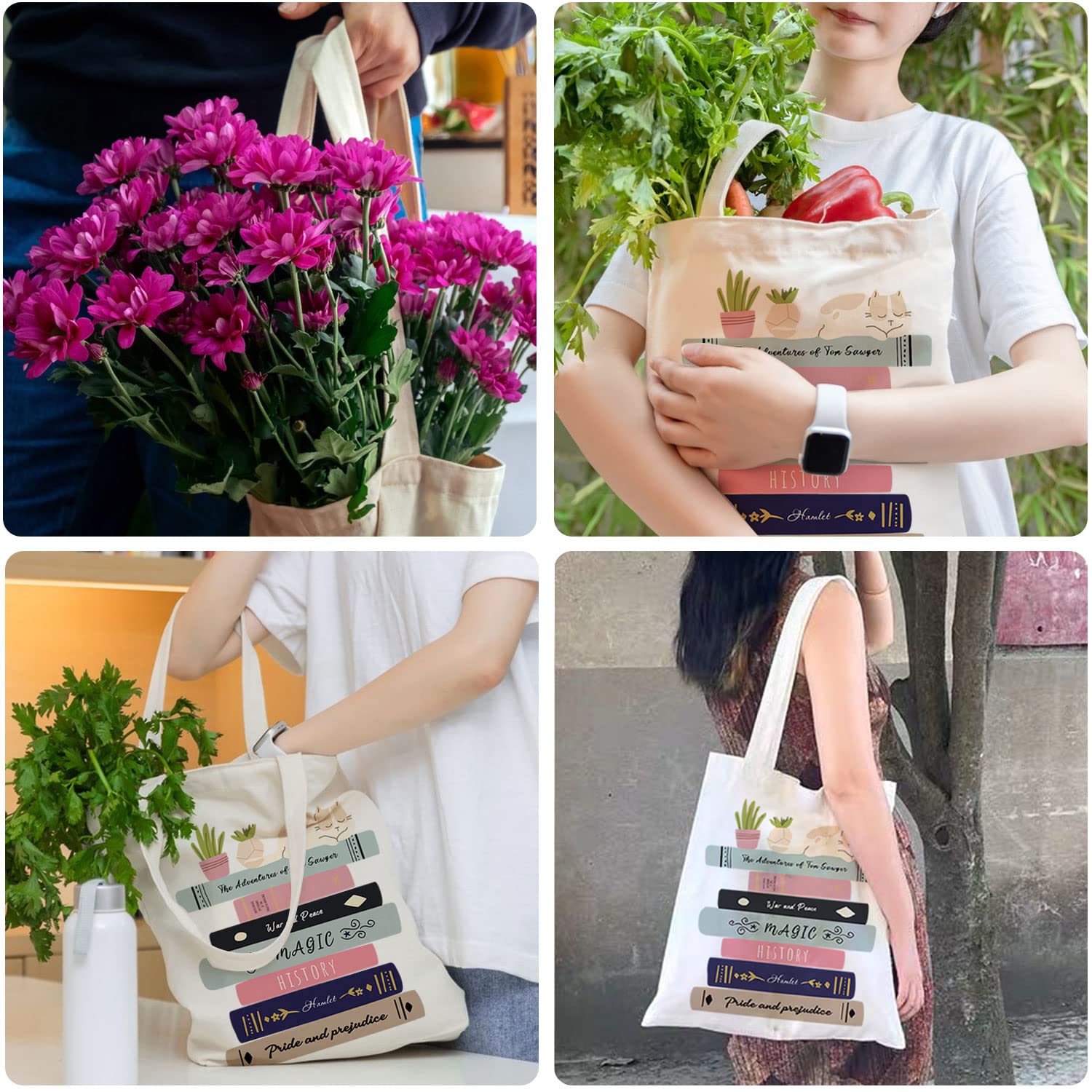 Canvas Tote Bag with Interior Pocket, Canvas Book Tote, Large Shoulder Bag, Portable washable ladies grocery shopping gift bag, canvas tote bag for women, canvas shopping bags, tote bag aesthetic