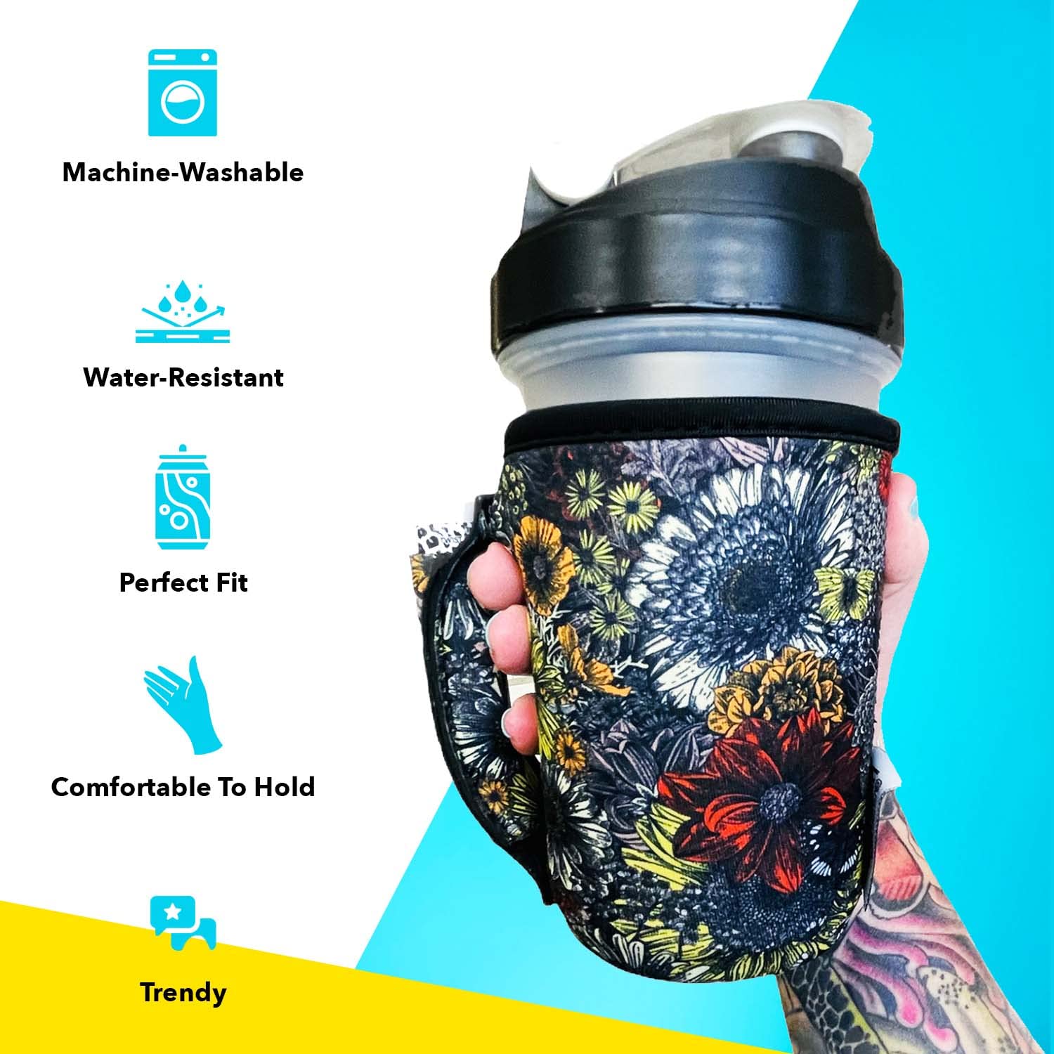 Lit Handlers Pint Glass Sleeve -Neoprene Cup Holder with Handle & Pocket for Pint Cup - Machine Washable Drink Sleeves & Reusable Covers - Insulated, Water Resistant & Snug Fit Beer Cooler (Serape)