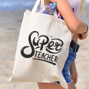 TBF Personalized Sturdy Canvas Teacher Appreciation Gift Bags, Cute Canvas Teacher Tote Bags - Printed in the USA (3 Bags, Super Teacher)