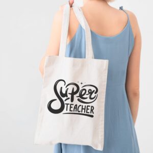 TBF Personalized Sturdy Canvas Teacher Appreciation Gift Bags, Cute Canvas Teacher Tote Bags - Printed in the USA (3 Bags, Super Teacher)