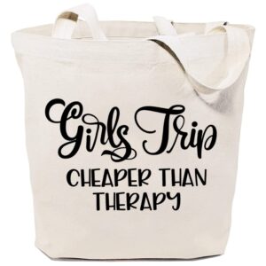 GXVUIS Girls Trip Cheaper Than Therapy Canvas Tote Bag for Women Reusable Travel Grocery Shoulder Shopping Bags Funny Gifts White