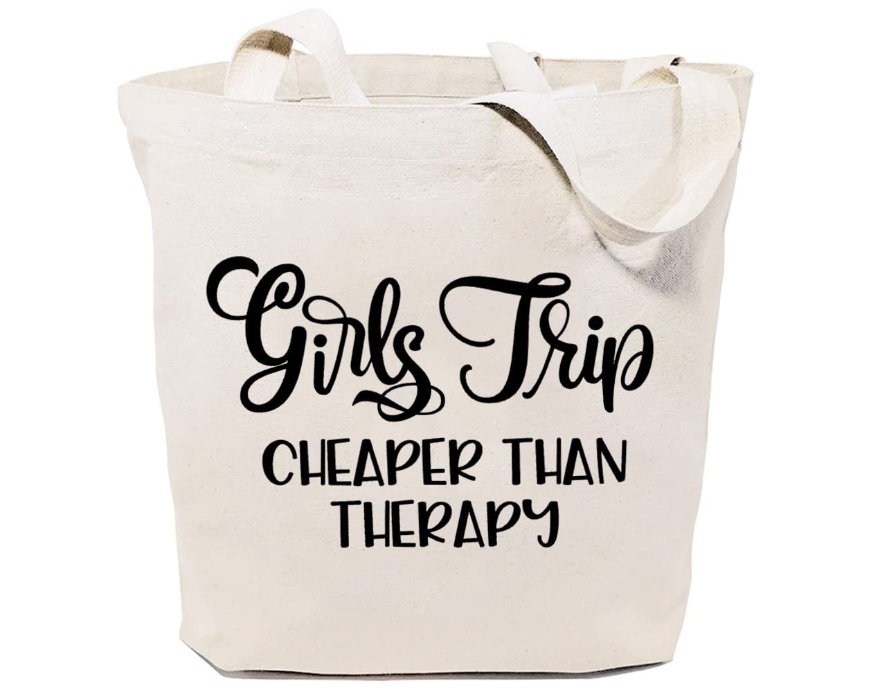 GXVUIS Girls Trip Cheaper Than Therapy Canvas Tote Bag for Women Reusable Travel Grocery Shoulder Shopping Bags Funny Gifts White