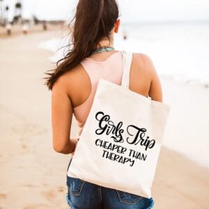 GXVUIS Girls Trip Cheaper Than Therapy Canvas Tote Bag for Women Reusable Travel Grocery Shoulder Shopping Bags Funny Gifts White