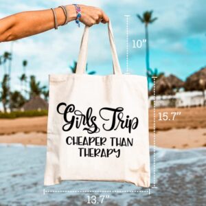 GXVUIS Girls Trip Cheaper Than Therapy Canvas Tote Bag for Women Reusable Travel Grocery Shoulder Shopping Bags Funny Gifts White