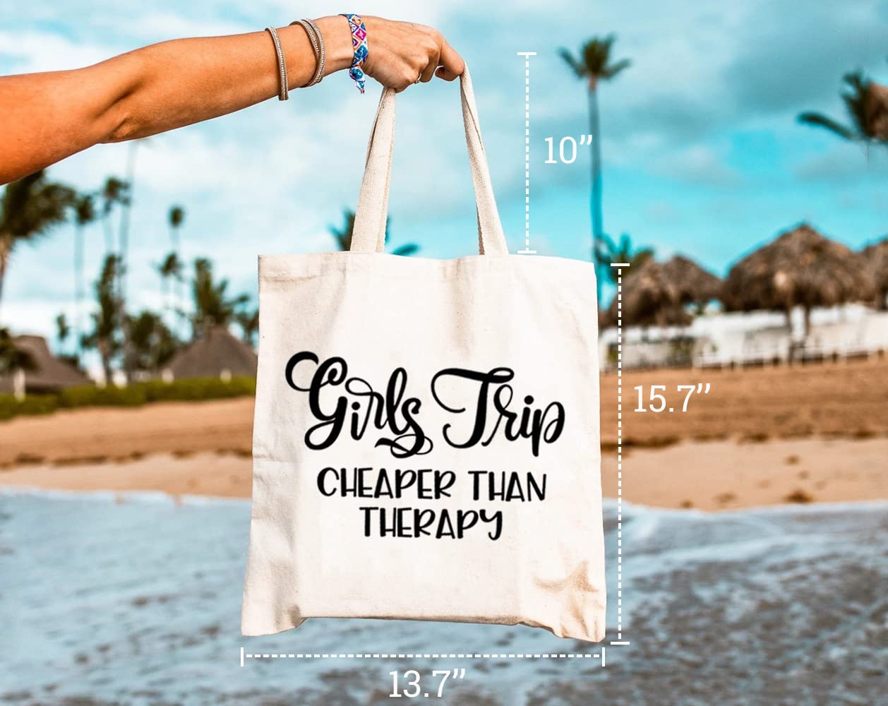 GXVUIS Girls Trip Cheaper Than Therapy Canvas Tote Bag for Women Reusable Travel Grocery Shoulder Shopping Bags Funny Gifts White