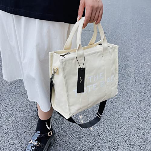 Dezesas The Tote Bag for Women, Canvas Tote Bag Beige with Zipper, Sturdy Wear-Resistant Women's Tote Handbags, Tote Purse Crossbody Bags for Women, Tote Bag for Work, School, Travel