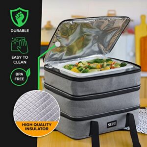 SEFI Insulated Casserole Dish Carrier 3 Decker for Hot Food or Cold Drink | Thermal Food Container with Expandable Compartment | Keep Food Warm for Travel, Picnic & Special Occasions (Gray)