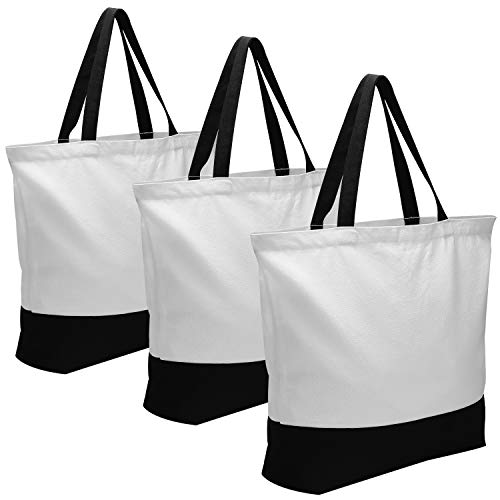 Canvas Bags, 3 Pieces Multipurpose Cotton Canvas Tote Bags,Washable Canvas Shopping Bags, Reusable Grocery Cloth Bag for Crafting and Decorating