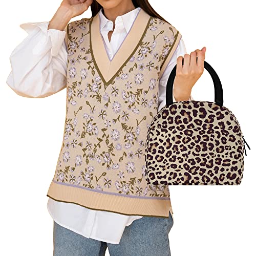 CBBYY Lunch Bag Women Leopard Print Reusable Insulated Lunch Tote Bag for Adult & Student Leakproof Cooler Lunch Bags for Work Office Travel School Picnic (Cheetah)