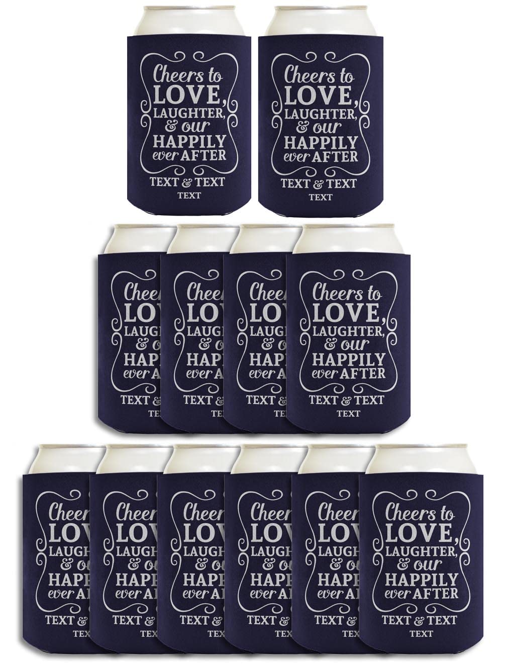 Cheers To Love Custom Names & Date 12-Pack Personalized Can Coolie Drink Coolers Coolies Navy