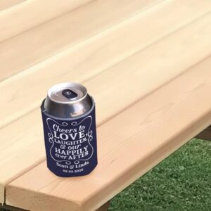 Cheers To Love Custom Names & Date 12-Pack Personalized Can Coolie Drink Coolers Coolies Navy