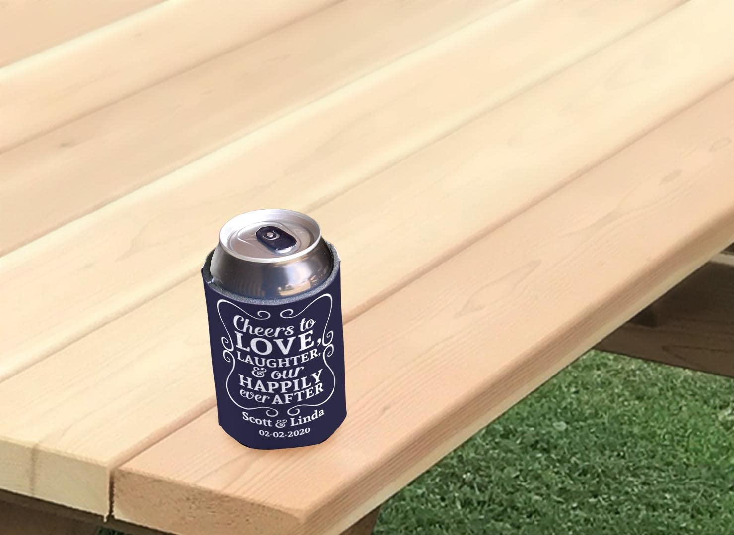 Cheers To Love Custom Names & Date 12-Pack Personalized Can Coolie Drink Coolers Coolies Navy