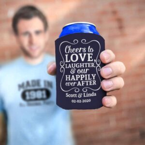 Cheers To Love Custom Names & Date 12-Pack Personalized Can Coolie Drink Coolers Coolies Navy