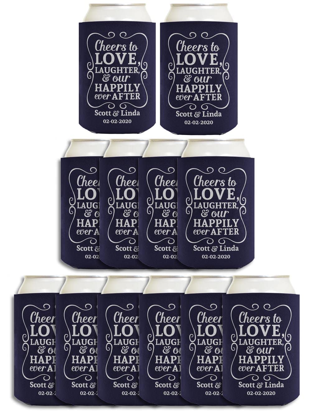 Cheers To Love Custom Names & Date 12-Pack Personalized Can Coolie Drink Coolers Coolies Navy