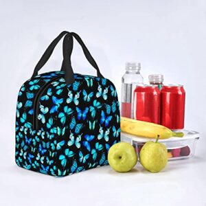 Blue Butterfly Lunch Bag Women Cute Lunch box Cooler Thermal Lunch Tote Bag Waterproof Reusable with Big Pocket for Kids Girls Work Office Picnic College