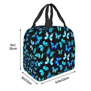 Blue Butterfly Lunch Bag Women Cute Lunch box Cooler Thermal Lunch Tote Bag Waterproof Reusable with Big Pocket for Kids Girls Work Office Picnic College