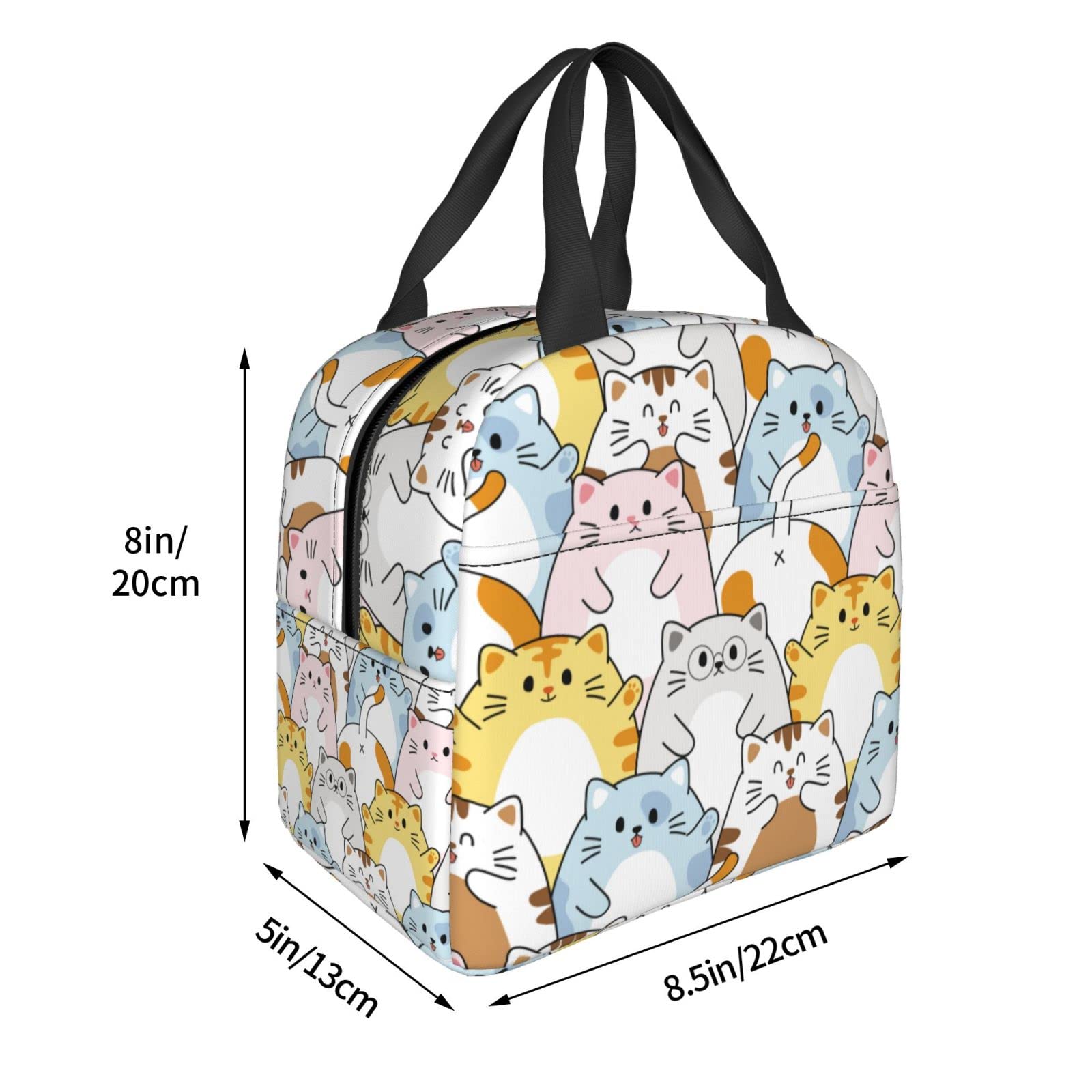 Echoserein Cute Cat Kawaii Kitten Lunch Bag Insulated Lunch Box Reusable Lunchbox Waterproof Portable Lunch Tote For Women Men Girls Boys