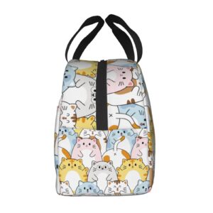 Echoserein Cute Cat Kawaii Kitten Lunch Bag Insulated Lunch Box Reusable Lunchbox Waterproof Portable Lunch Tote For Women Men Girls Boys