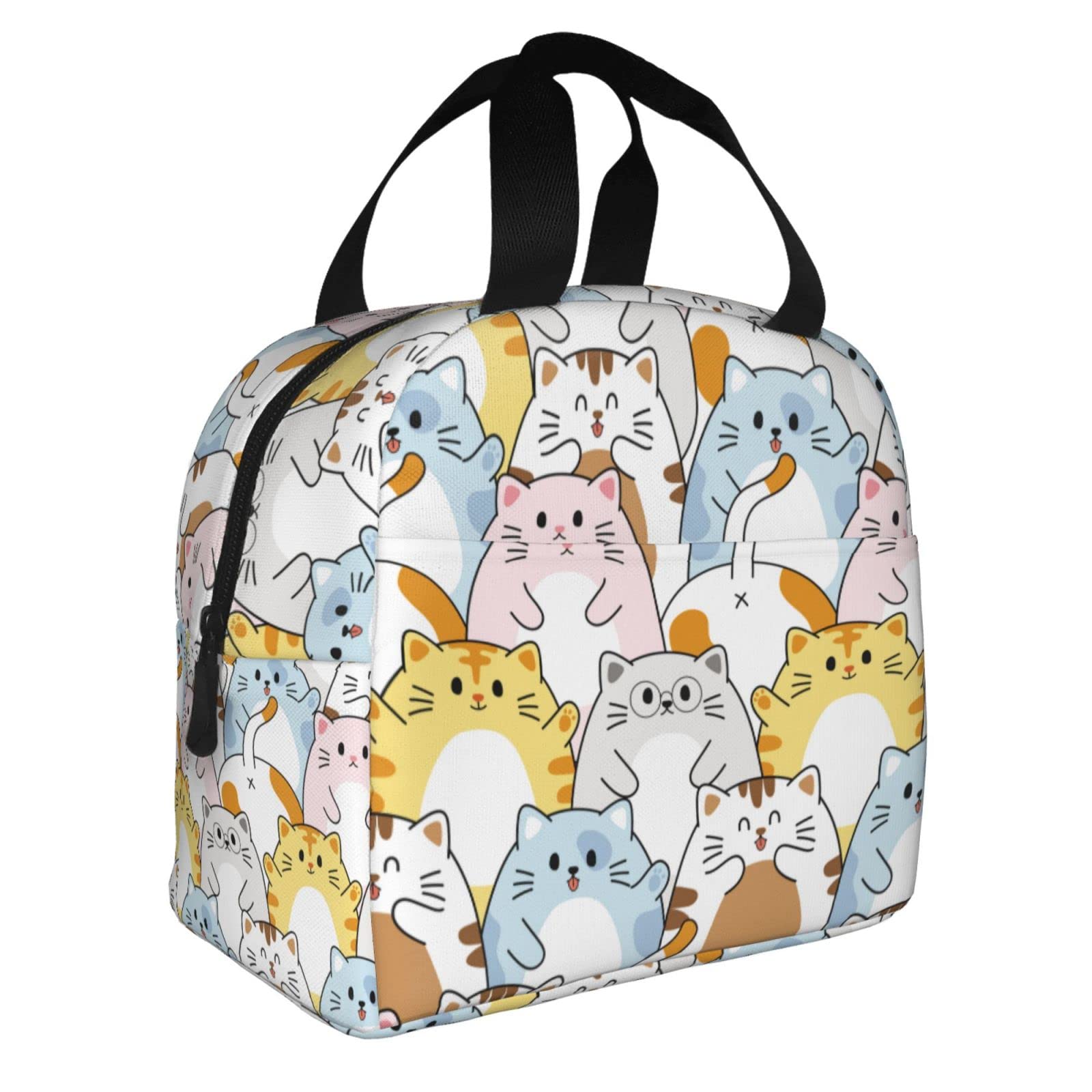 Echoserein Cute Cat Kawaii Kitten Lunch Bag Insulated Lunch Box Reusable Lunchbox Waterproof Portable Lunch Tote For Women Men Girls Boys