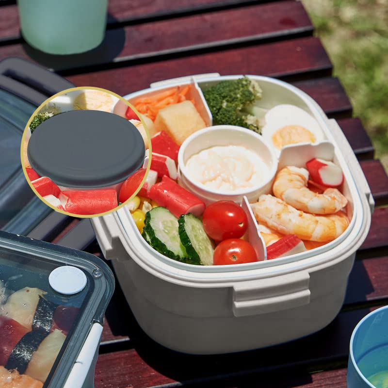 ELXXROONM Bento Box Salad Container with Ice Pack - Stackable Leak Proof Lunch Container with Inner Dressing Cup - Large Capacity with Fork for Picnic 43.96oz