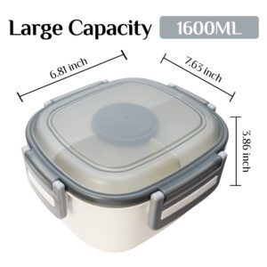 ELXXROONM Bento Box Salad Container with Ice Pack - Stackable Leak Proof Lunch Container with Inner Dressing Cup - Large Capacity with Fork for Picnic 43.96oz