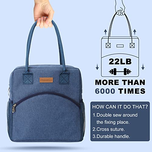 Musotica Lunch Bag Lunch Box for Women Men, Reusable Cooler Tote Lunch Bag Easy Clean for Work Picnic Travel to Keep Food Fresh(BLUE)