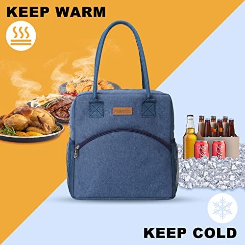 Musotica Lunch Bag Lunch Box for Women Men, Reusable Cooler Tote Lunch Bag Easy Clean for Work Picnic Travel to Keep Food Fresh(BLUE)