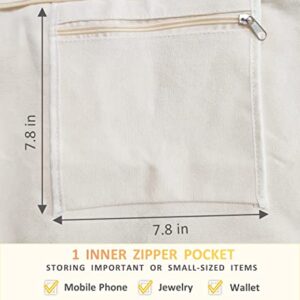 PN.HCNMTFB Canvas Tote Bag, 1 Inner Pockets, with Zipper, Stylish and Durable, Lightweight, Natural Cotton Grocery Shopping Cloth Bag, Perfect for Gifts, Work, School, Travel, Off-White