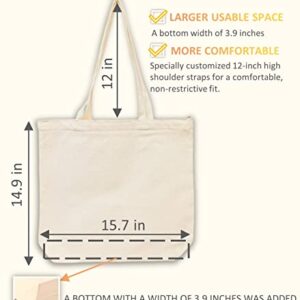 PN.HCNMTFB Canvas Tote Bag, 1 Inner Pockets, with Zipper, Stylish and Durable, Lightweight, Natural Cotton Grocery Shopping Cloth Bag, Perfect for Gifts, Work, School, Travel, Off-White