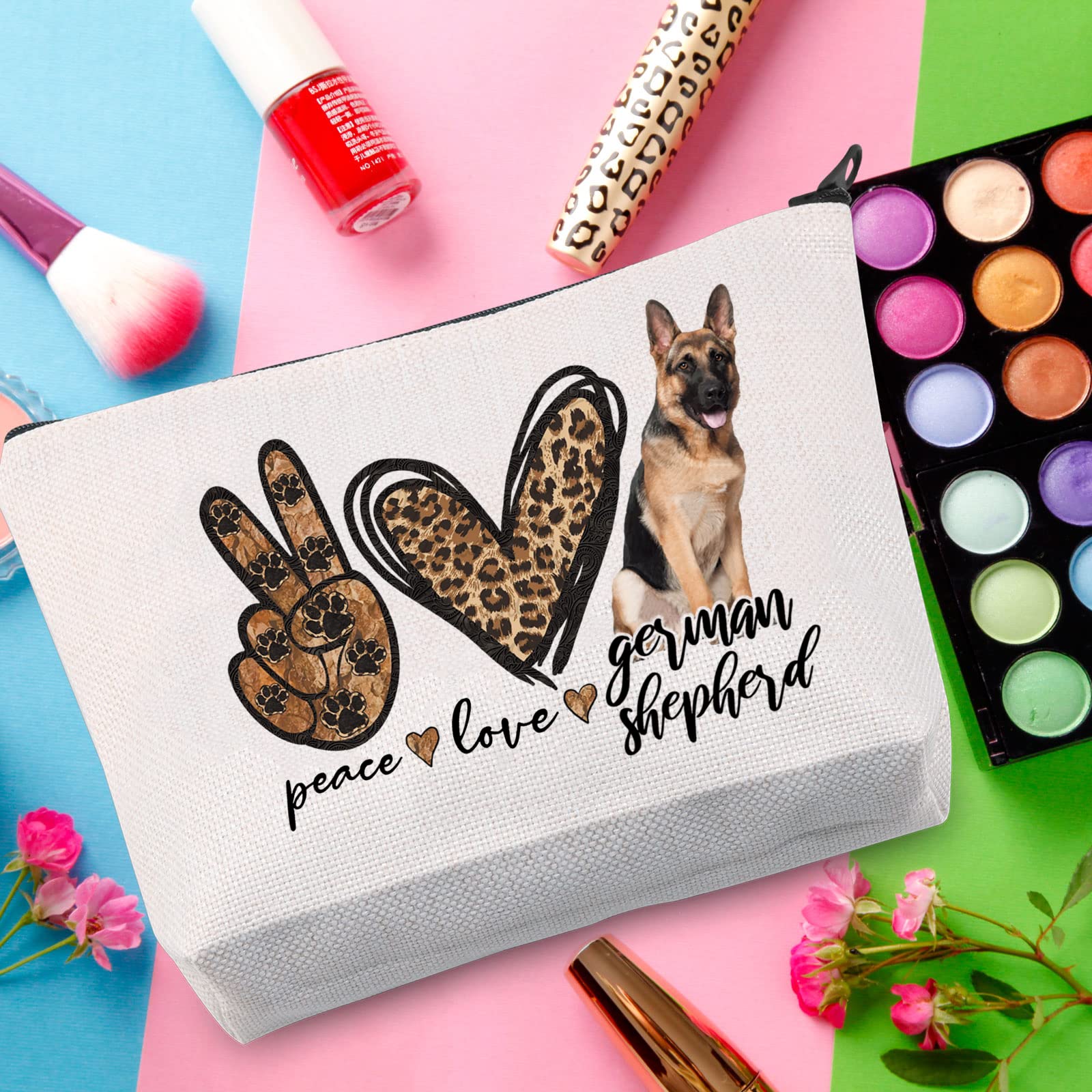 WZMPA Funny German Shepherd Cosmetic Bag German Shepherd Lover Gift Peace Love German Shepherd Makeup Zipper Pouch Bag Dog Lover Gift (Peace German Shepherd)