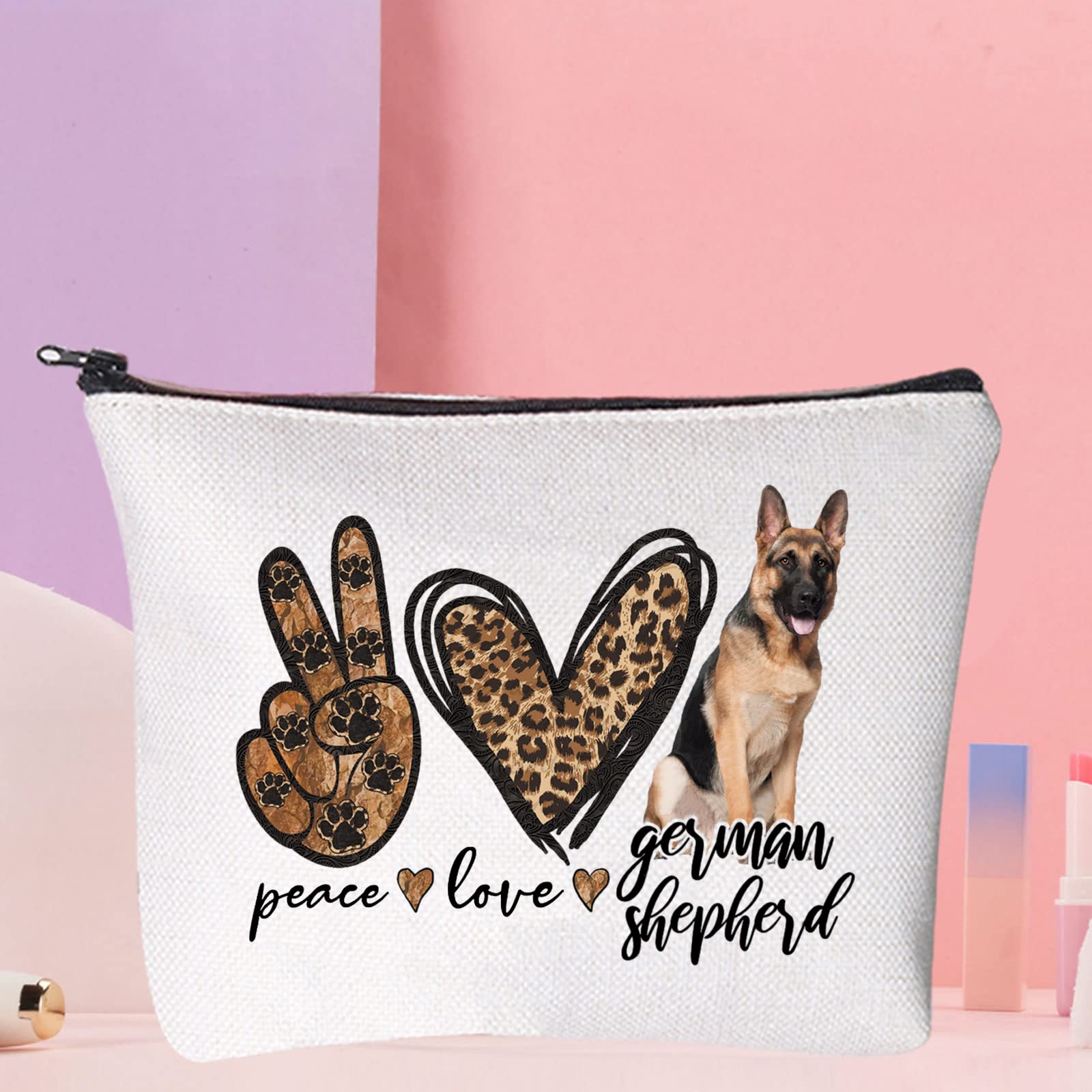 WZMPA Funny German Shepherd Cosmetic Bag German Shepherd Lover Gift Peace Love German Shepherd Makeup Zipper Pouch Bag Dog Lover Gift (Peace German Shepherd)