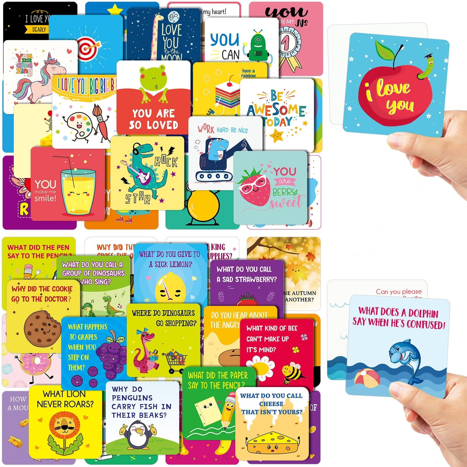 AYZTKUX 120Pcs Lunch Notes for Kids, Cute Motivational and Inspirational Lunch Box Notes for Kids, Thinking of You Cards, Back to School Gifts for Boy’s and Girl’s Lunchbox, Lunchbox Jokes for Kids