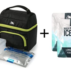 Arctic Zone High Performance Ultimate Secret Insulated Lunch Box Bucket Bag with Leak Proof Food Container and 350g Ice Pack - Black High Performance Ice Pack for Lunch Boxes, Set of 2