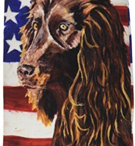 Caroline's Treasures SC9518MUK Boykin Spaniel with American Flag Ultra Hugger for slim cans Can Cooler Sleeve Hugger Machine Washable Drink Sleeve Hugger Collapsible Insulator Beverage Insulated Holde