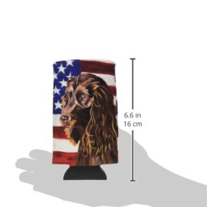 Caroline's Treasures SC9518MUK Boykin Spaniel with American Flag Ultra Hugger for slim cans Can Cooler Sleeve Hugger Machine Washable Drink Sleeve Hugger Collapsible Insulator Beverage Insulated Holde