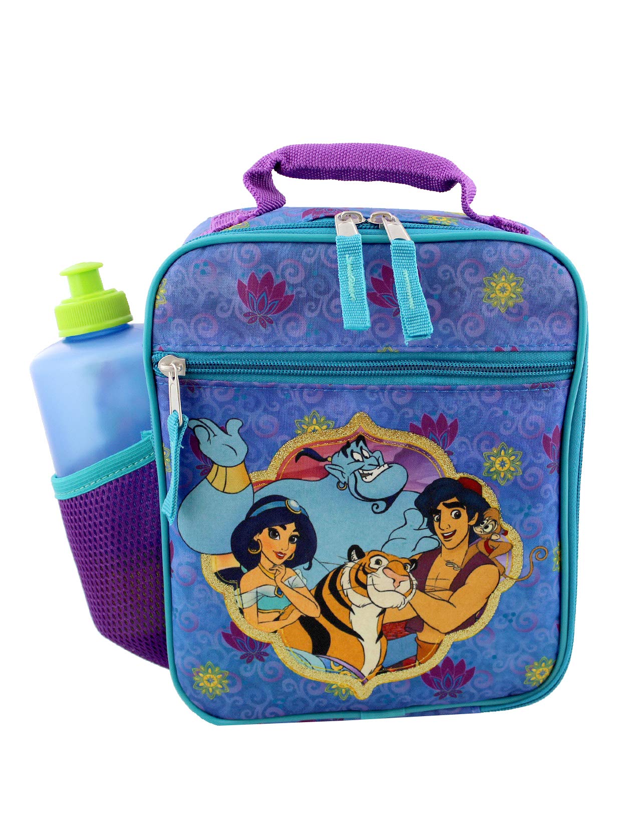 Disney Aladdin Princess Jasmine Girls Boys Soft Insulated School Lunch Box (One Size, Purple/Blue)