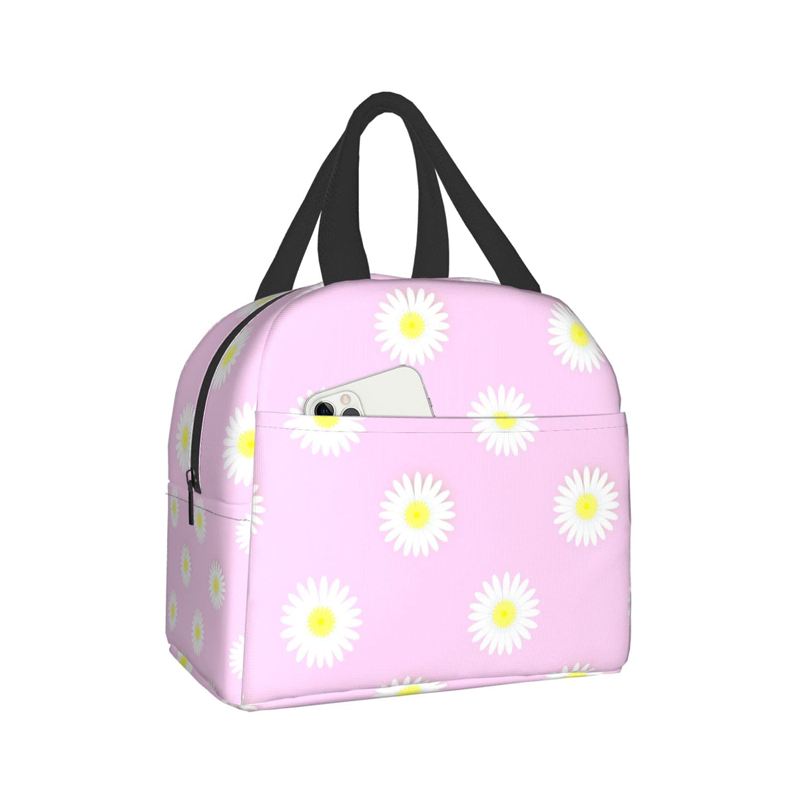 Ucsaxue Daisy Pink Flower Lunch Bag Travel Box Work Bento Cooler Reusable Tote Picnic Boxes Insulated Container Shopping Bags For Adult Women Men