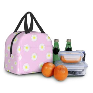 Ucsaxue Daisy Pink Flower Lunch Bag Travel Box Work Bento Cooler Reusable Tote Picnic Boxes Insulated Container Shopping Bags For Adult Women Men