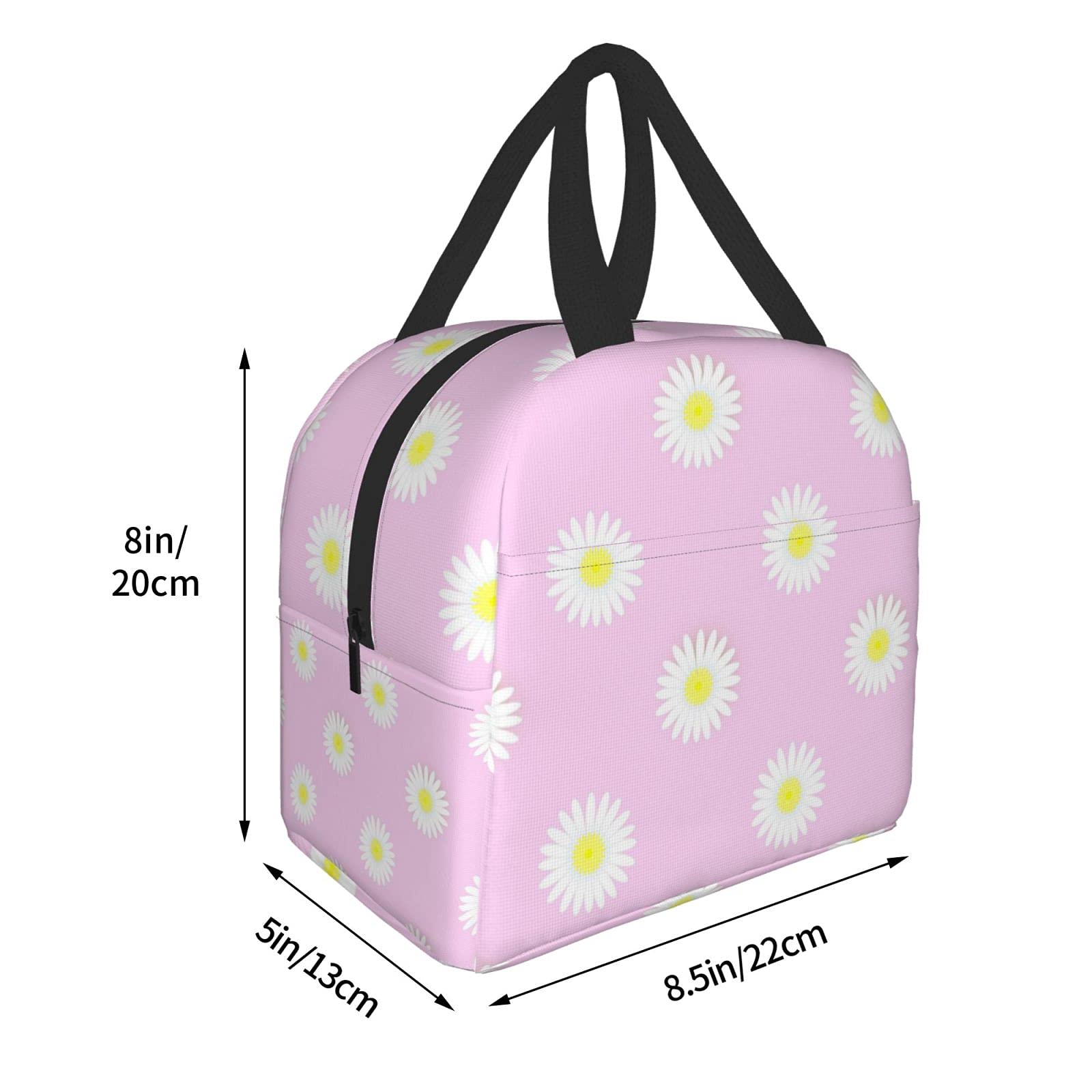 Ucsaxue Daisy Pink Flower Lunch Bag Travel Box Work Bento Cooler Reusable Tote Picnic Boxes Insulated Container Shopping Bags For Adult Women Men