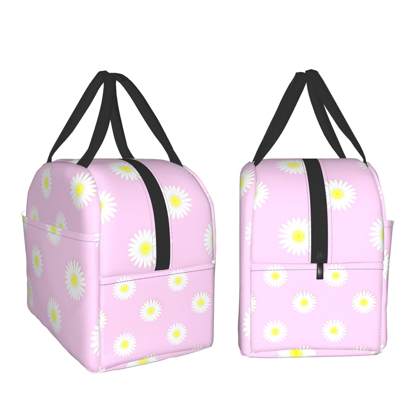 Ucsaxue Daisy Pink Flower Lunch Bag Travel Box Work Bento Cooler Reusable Tote Picnic Boxes Insulated Container Shopping Bags For Adult Women Men