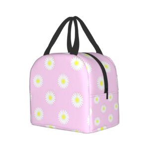 Ucsaxue Daisy Pink Flower Lunch Bag Travel Box Work Bento Cooler Reusable Tote Picnic Boxes Insulated Container Shopping Bags For Adult Women Men