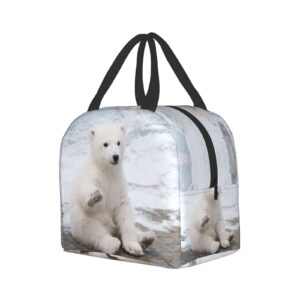 PrelerDIY Baby Polar Bear Lunch Box - Insulated Lunch Bags for Kids Boys Girls Reusable Lunch Tote Bags, Perfect for School/Camping/Hiking/Picnic/Beach/Travel