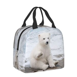 PrelerDIY Baby Polar Bear Lunch Box - Insulated Lunch Bags for Kids Boys Girls Reusable Lunch Tote Bags, Perfect for School/Camping/Hiking/Picnic/Beach/Travel