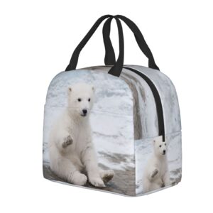 PrelerDIY Baby Polar Bear Lunch Box - Insulated Lunch Bags for Kids Boys Girls Reusable Lunch Tote Bags, Perfect for School/Camping/Hiking/Picnic/Beach/Travel