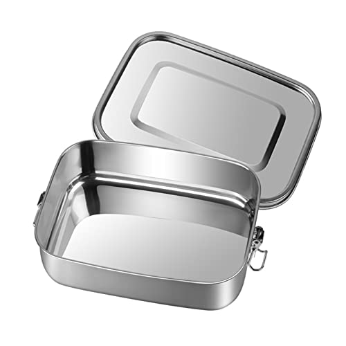 Tinaforld 1400ML Stainless Steel bento lunch box, Snacks Salad Food Container with Lock Clips, for Men Women or Adults,Eco-Friendly Dishwasher Safe, Stainless Lid Leak-Proof (Without Divider 1400ML)