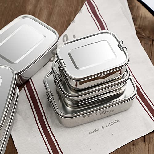 Tinaforld 1400ML Stainless Steel bento lunch box, Snacks Salad Food Container with Lock Clips, for Men Women or Adults,Eco-Friendly Dishwasher Safe, Stainless Lid Leak-Proof (Without Divider 1400ML)