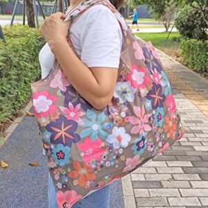 Fineget Foldable Large Shopping Grocery Tote Bag Portable Reusable Waterproof Utility GYM Yoga Bag for Women Travelling Camping Beach Picnic Laundry Duffel Top Handle Bag Begonia Flowers Pattern